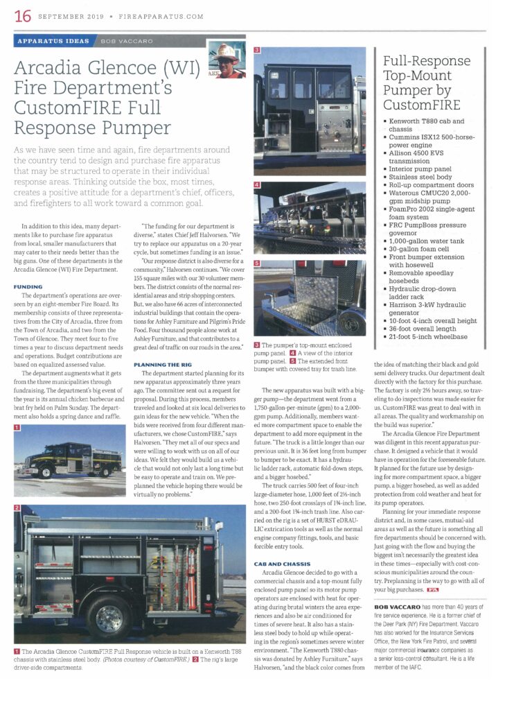 Fire Apparatus September 2019 Arcadia Glencoe | CustomFIRE